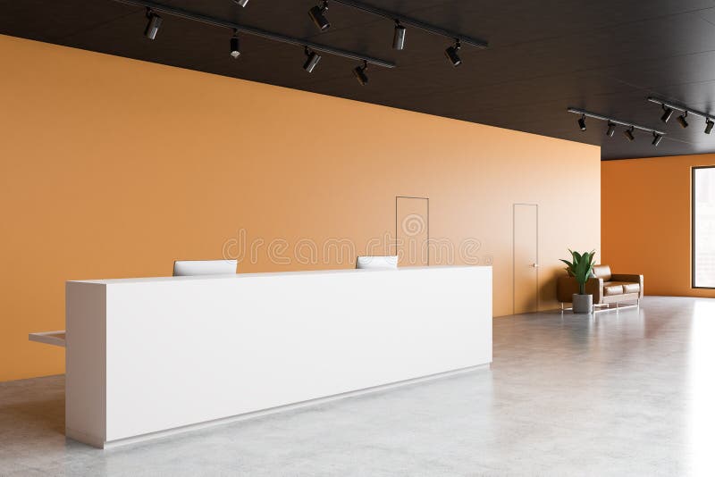 White Reception in Orange Office Stock Illustration - Illustration of ...