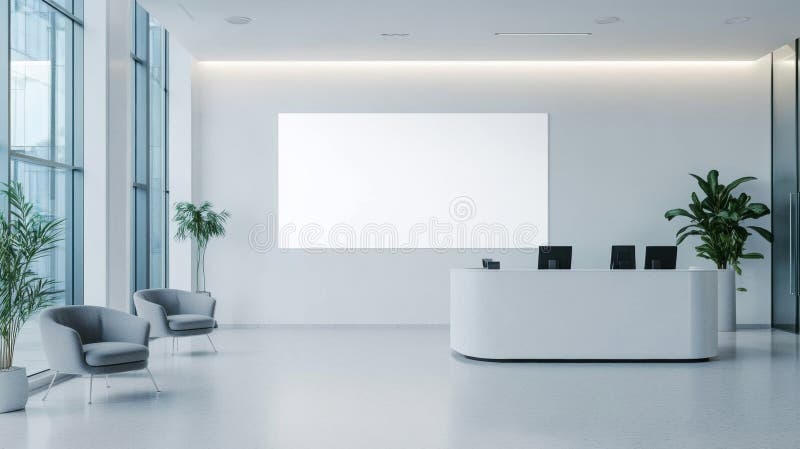 A White Reception Table in a Large Office Stock Illustration ...