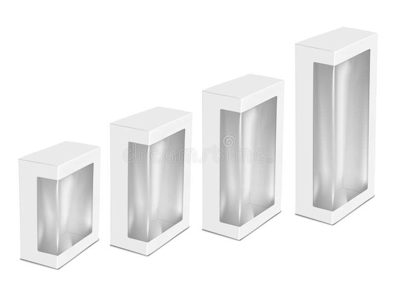 White Rectangle Paper Box with Clear Plastic Window Mockup. Transparent ...