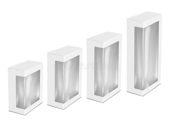 White Rectangle Paper Box with Clear Plastic Window Mockup. Transparent ...