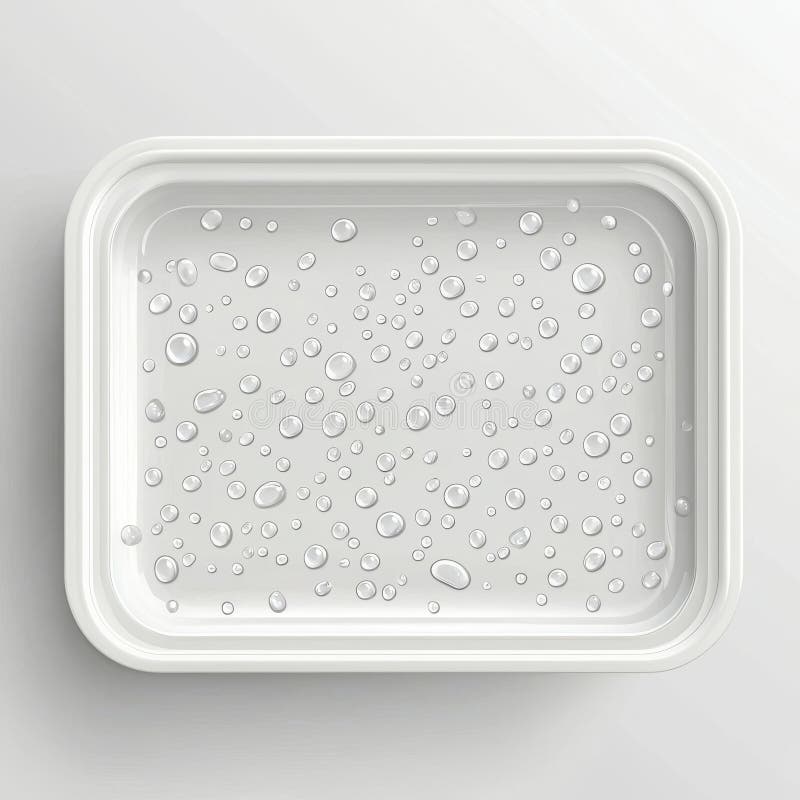 In a White Rectangle, a Plastic Tray Holds Ice and Water Drops. Stock ...