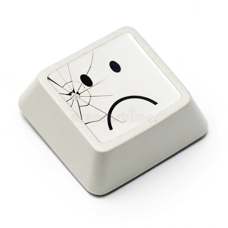 White Rectangle with Sad Face and Broken Button Isolated on White ...