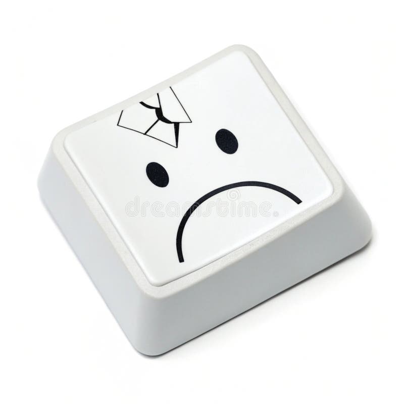 White Rectangle with Sad Face and Broken Button Isolated on White ...