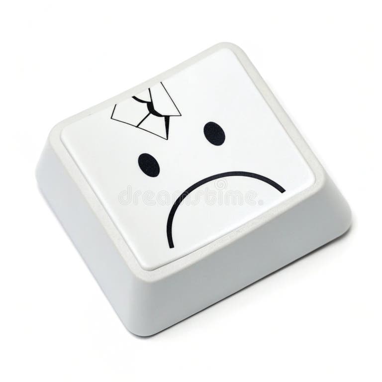 White Rectangle with Sad Face and Broken Button Isolated on White ...