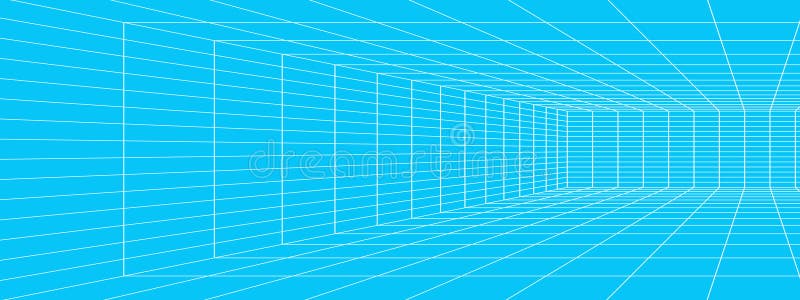 White Rectangle Wireframe in Perspective on Blue Background. Room, Hall ...