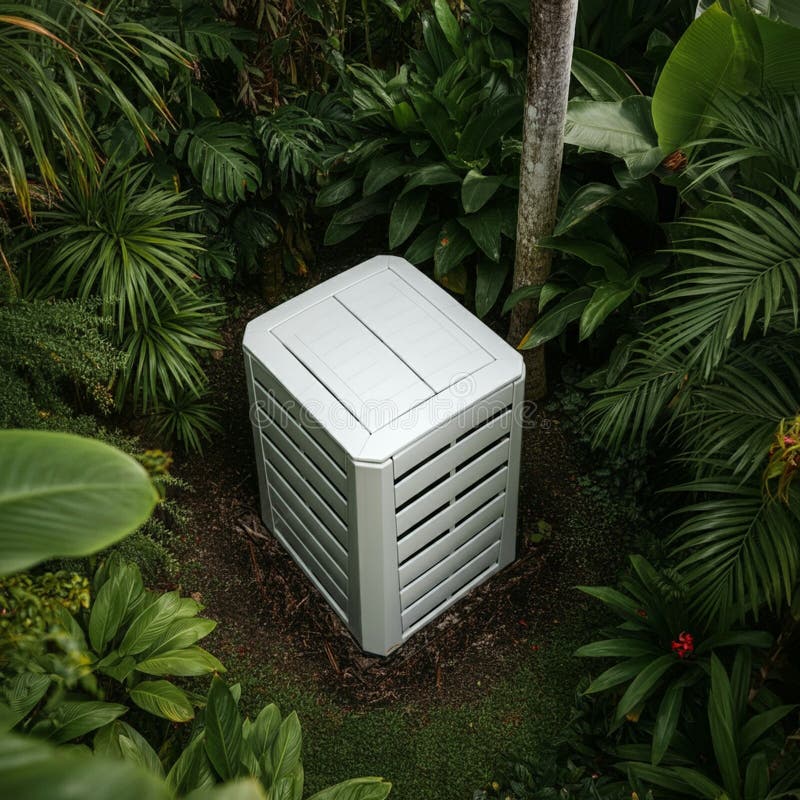A White, Rectangular Air Conditioning Unit with Slatted Sides is ...