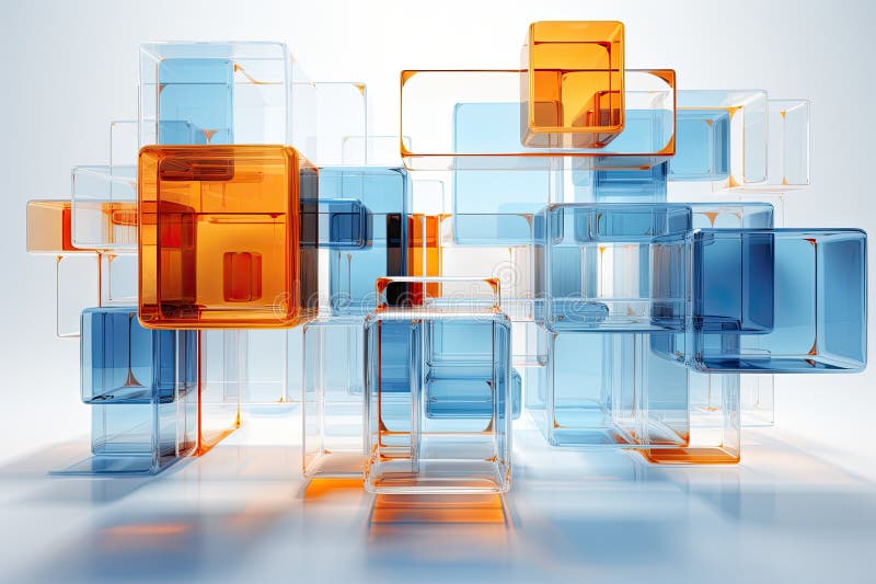 White Rectangular Base, Blue and Orange Rectangles Floating in the Air ...