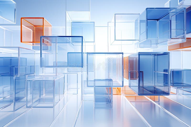 White Rectangular Base, Blue and Orange Rectangles Floating in the Air ...