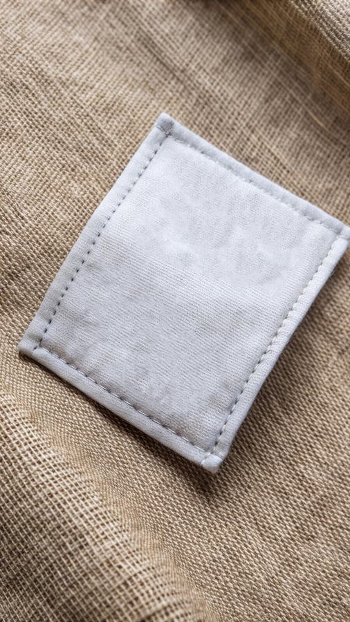 A White Rectangular Blank Label is Sewn Inside a Beige Linen Natural ...