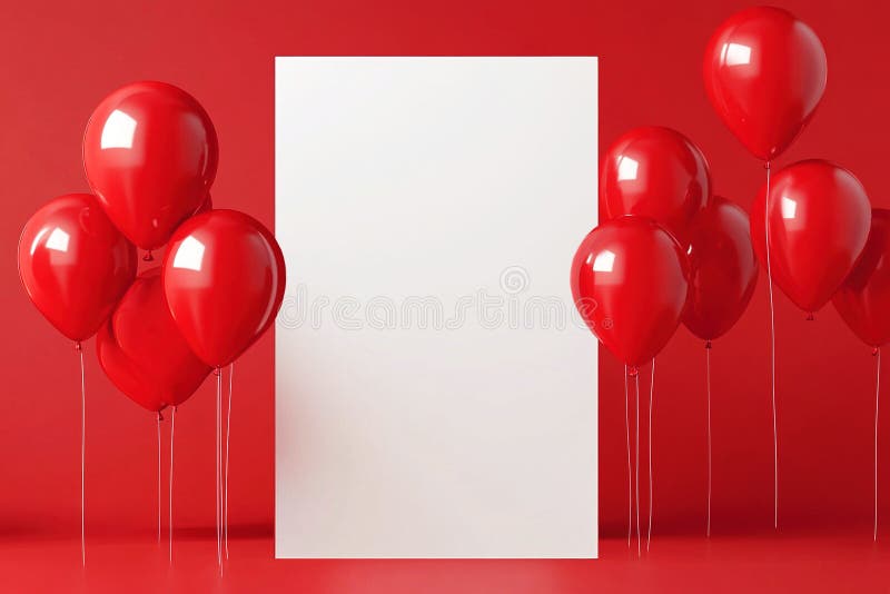 White Rectangular Blank Vertical Banner on the Background of Red Glossy ...