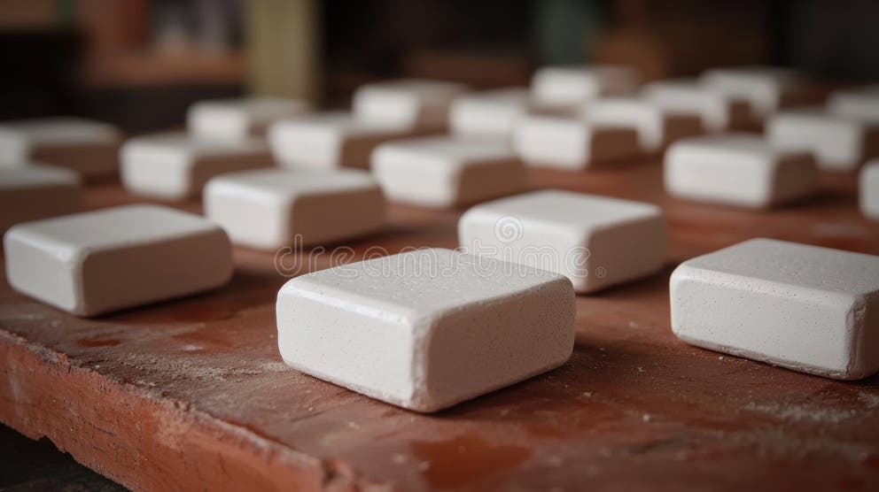White Rectangular Blocks on a Wooden Surface. Stock Image - Image of ...
