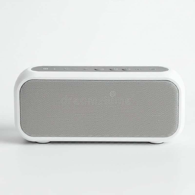 White Rectangular Bluetooth Speaker with Rounded Edges, Featuring a ...
