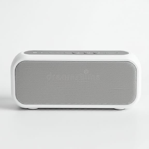 White Rectangular Bluetooth Speaker with Rounded Edges, Featuring a ...