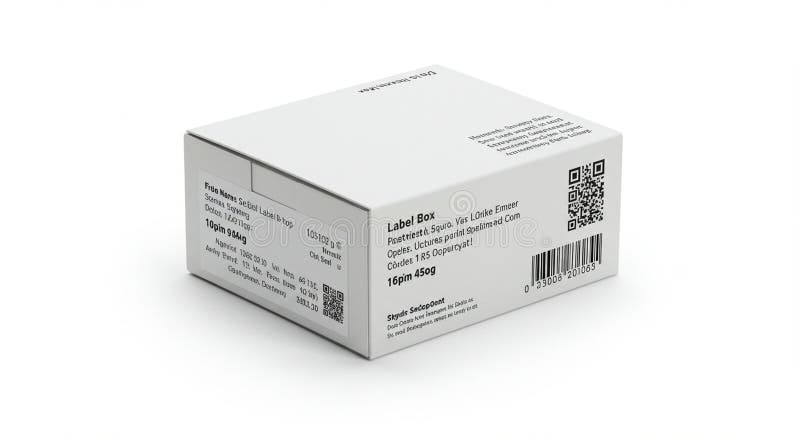 A White Rectangular Box Features Printed Text and QR Codes on Its Sides ...