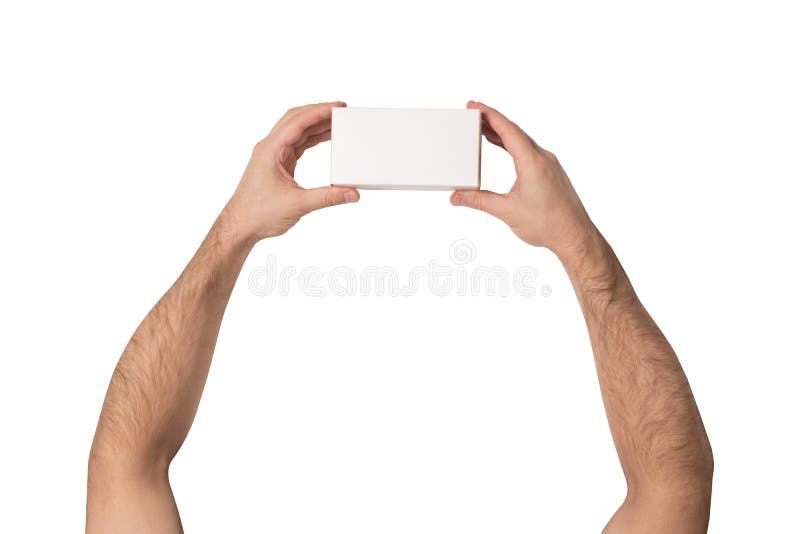 White Rectangular Box in Male Hands. Top View Stock Photo - Image of ...