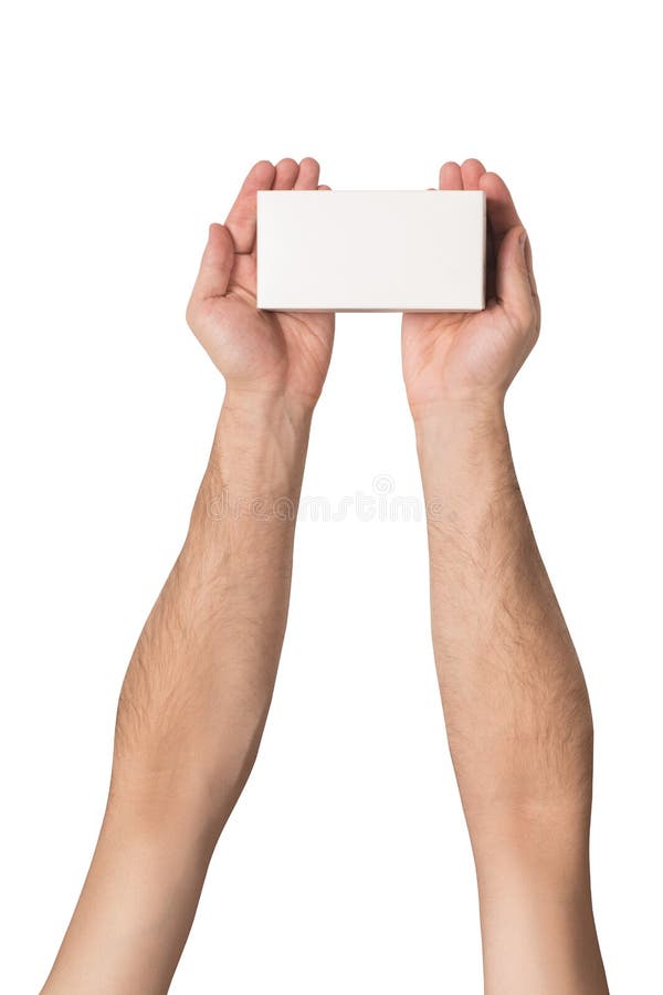 White Rectangular Box in Male Hands. Top View Stock Image - Image of ...