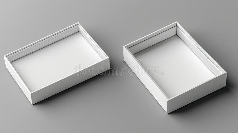 White Rectangular Box Mockup on Gray Background. Open, Closed Boxes ...