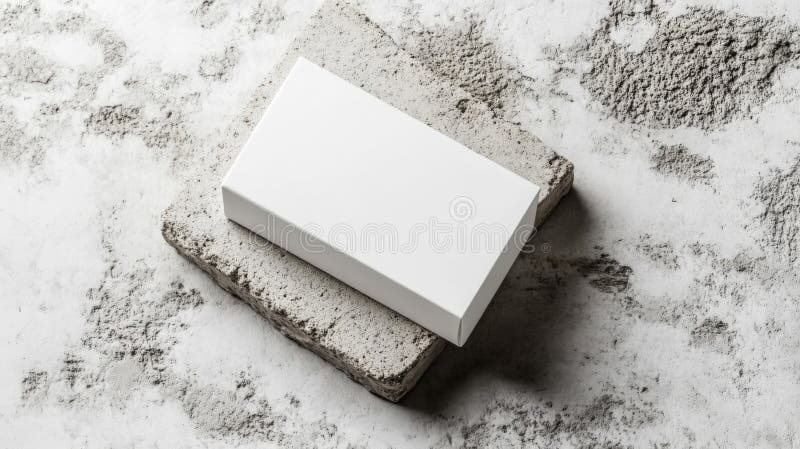 White Rectangular Box on Rough Stone Block with Mottled Gray Background ...