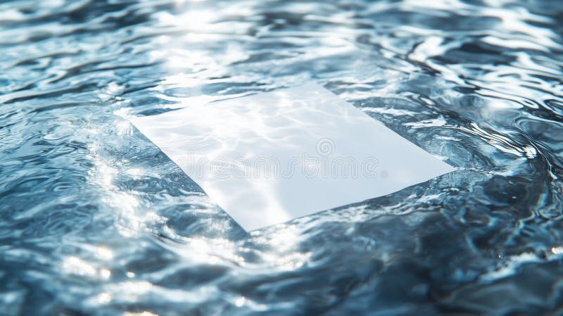 White Rectangular Card Floating on Rippling Water Surface with Sunlight ...