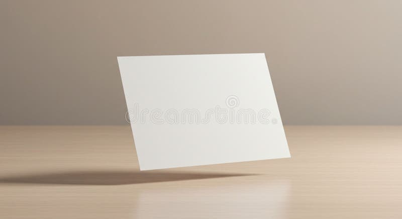 A White Rectangular Card Floats Above a Wooden Surface, Casting a ...
