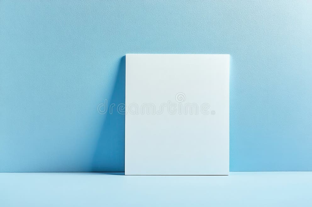 A White Rectangular Card Standing Against a Blue Textured Background ...