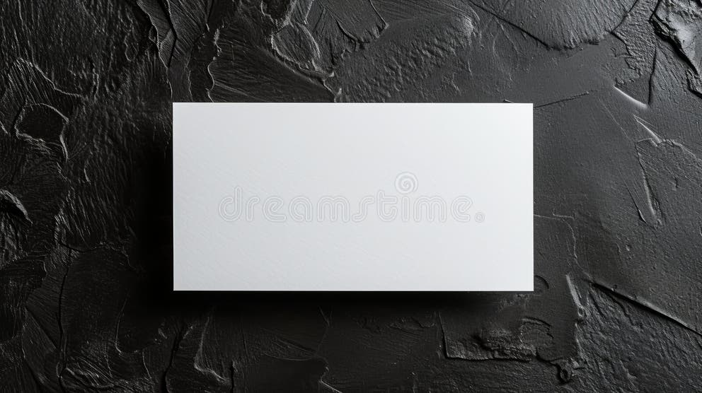 White Rectangular Card on Textured Black Surface, Minimalistic Design ...