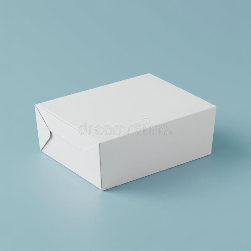 White Rectangular Cardboard Box on a Light Blue Surface. Box Shows ...