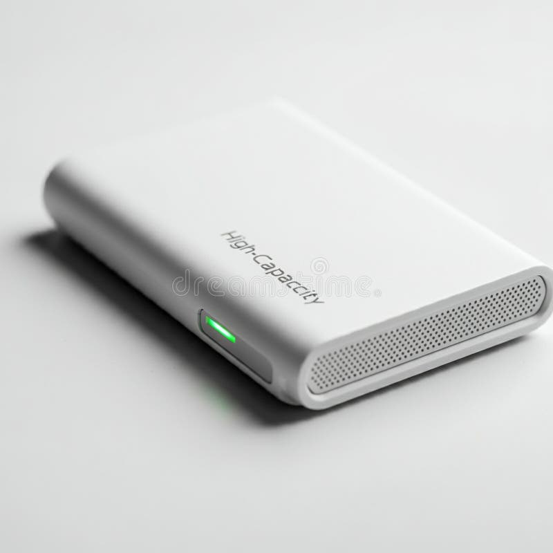 White, Rectangular Device with Rounded Edges, Labeled "High-Capacity ...