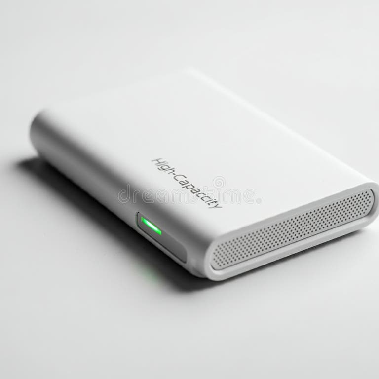 White, Rectangular Device with Rounded Edges, Labeled "High-Capacity ...