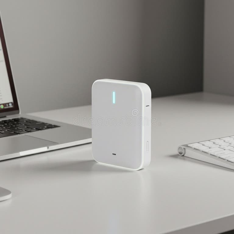 A White, Rectangular Electronic Device with Rounded Edges Stands on a ...
