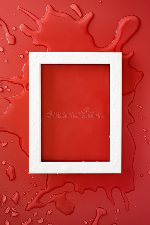 White Rectangular Empty Frame on Clean Spilled Water, on a Red ...