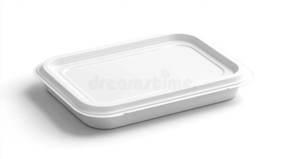 White Rectangular Food Container with Lid on White Background Stock ...
