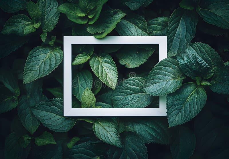 White Frame Minimalist Green Leaves Stock Illustration - Illustration ...