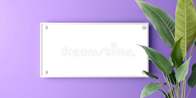 White Rectangular Frame on a Purple Wall with a Green Plant on the ...