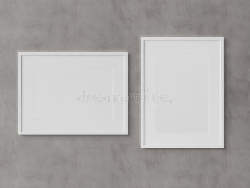 White Rectangular Frames Hanging on a White Wall Mockup 3D Rende Stock ...