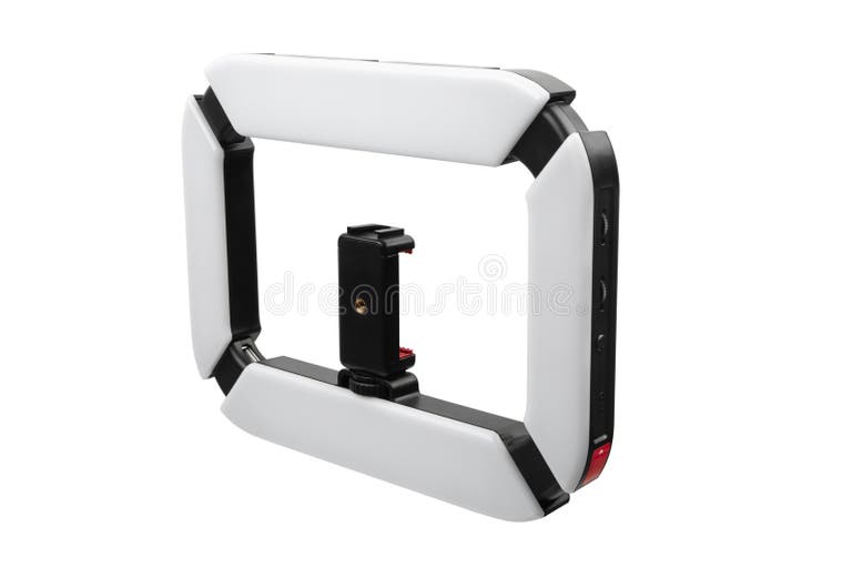 White Rectangular LED Ring Light with a Smartphone Holder, Shown at an ...