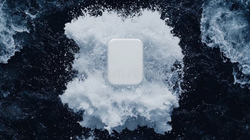 A White Rectangular Object is Centered in a Dark Blue Ocean with White ...