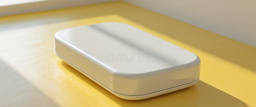 White Rectangular Object with Rounded Edges on Yellow Surface Stock ...
