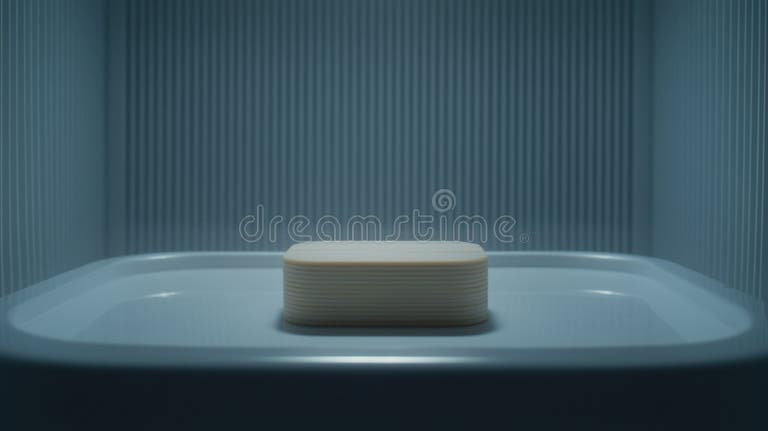 A White Rectangular Object Sits in a Blue Rectangular Container. Stock ...