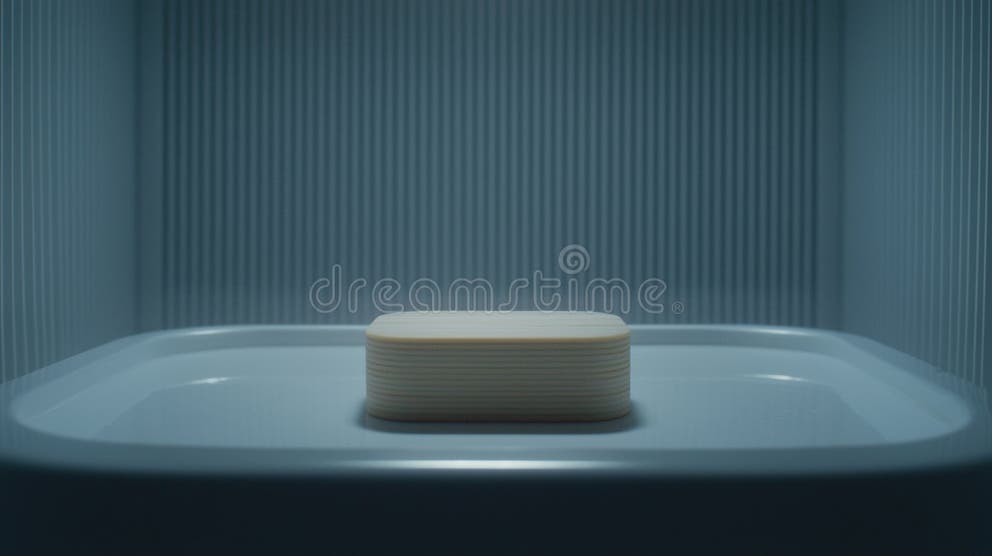 A White Rectangular Object Sits in a Blue Rectangular Container. Stock ...