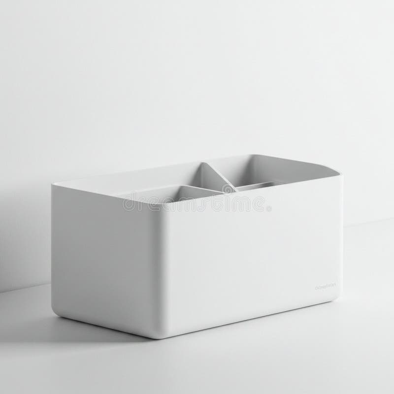 White Rectangular Organizer Box with Rounded Corners, Featuring Two ...