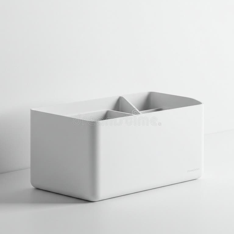 White Rectangular Organizer Box with Rounded Corners, Featuring Two ...