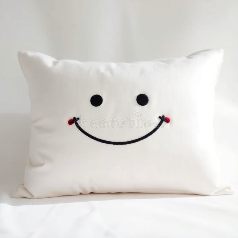 Happy Face Pillow. a Cheerful, Embroidered Smiley Face on a Soft, White ...