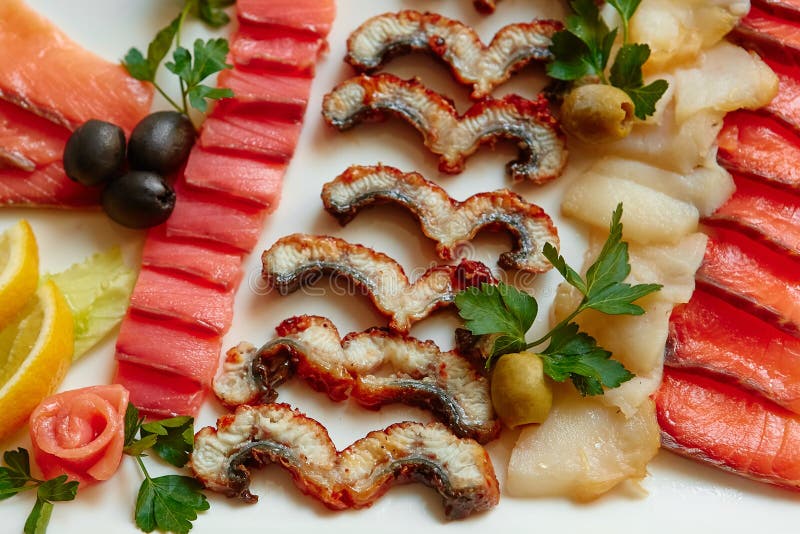 Plate of Smoked Salmon stock photo. Image of closeup - 18303272