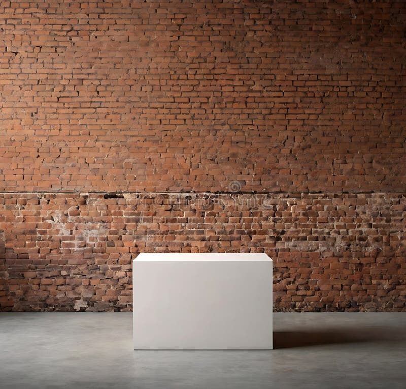 White Rectangular Platform Against a Brick Wall Background. Stock ...