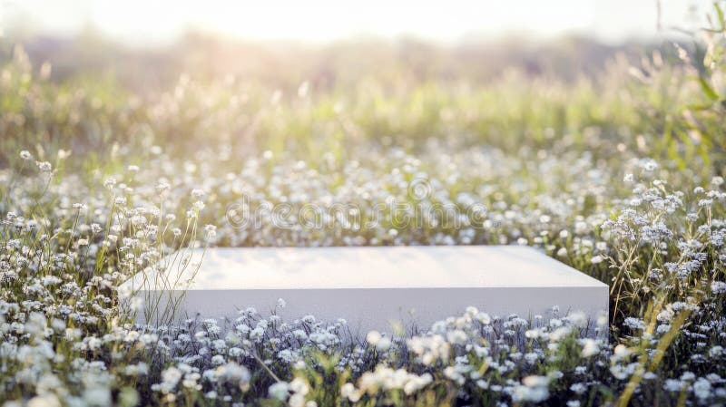 White Rectangular Platform in Meadow with Sunlit Wildflowers Stock ...