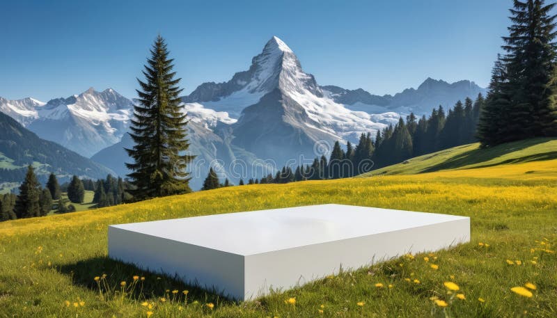 White Rectangular Platform is Placed in Scenic Alpine Meadow with ...