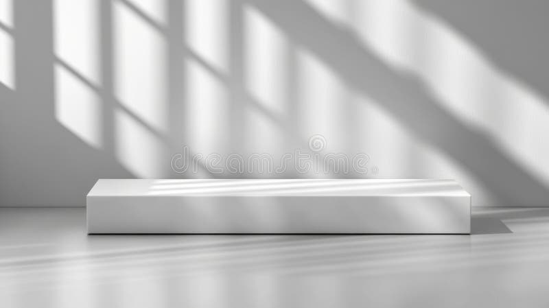 White Rectangular Podium with Window Shadow Overlay on Light Surface ...