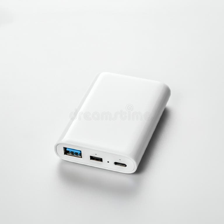 A White, Rectangular Power Bank Resting on a Smooth Surface. it ...