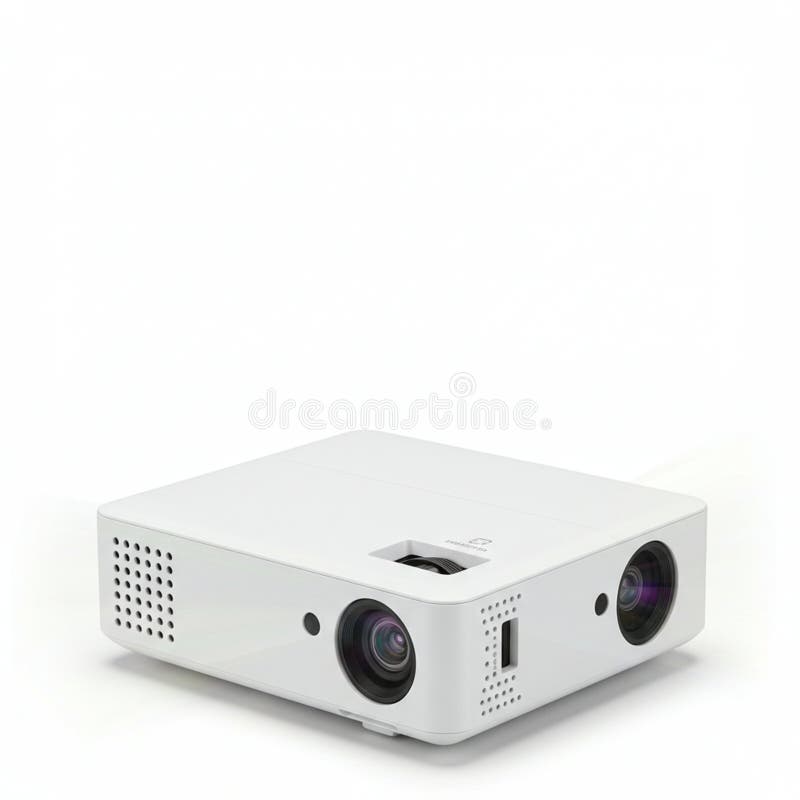 White Rectangular Projector with Rounded Edges, Featuring Two Lens ...